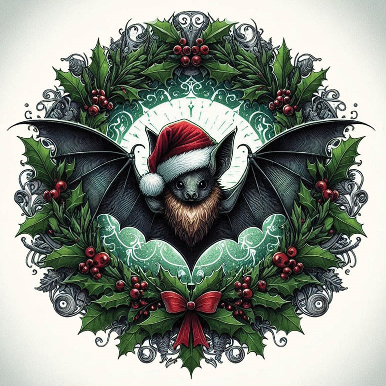Oakhart Bat Wreath Christmas Card – Angel Clothing