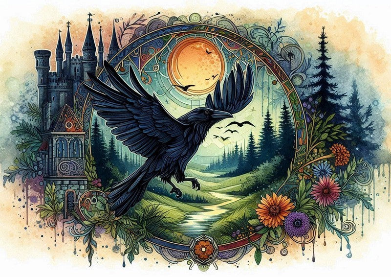 The Raven's Flight Print Framed | Fantasy Art – Angel Clothing