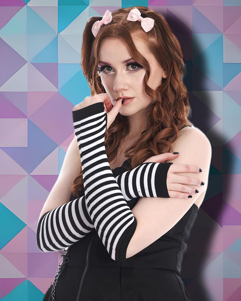 Banned Francis Striped Arm Warmers White | Angel Clothing