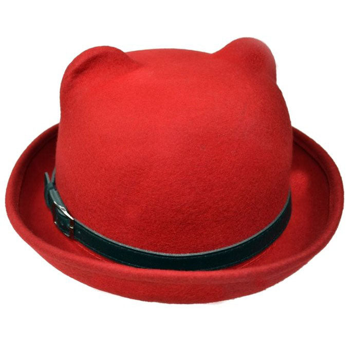 Poizen Red Bowler Hat with Cat Ears | Angel Clothing